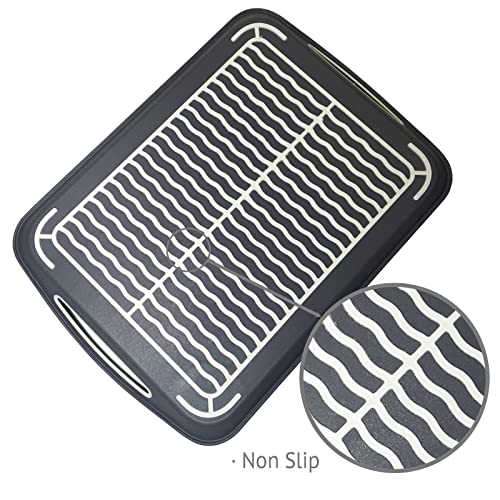 Non-Slip Serving Tray with Handles, 17.7" x 12.4" Large Food Tray Serving Platter (Gray, 3 Pack)