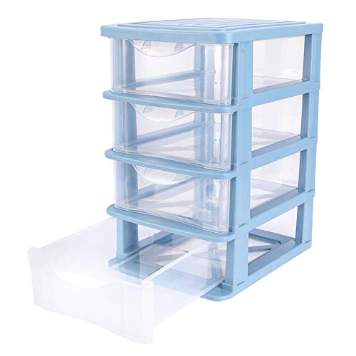 DOITOOL Four- Layer Storage Drawers- Transparent Plastic Drawers Organizer- Multifunction Plastic Drawers Kitchen Pantry Storage Cabinet for Kitchen, Bathroom, Vanity, Desk ( Blue )