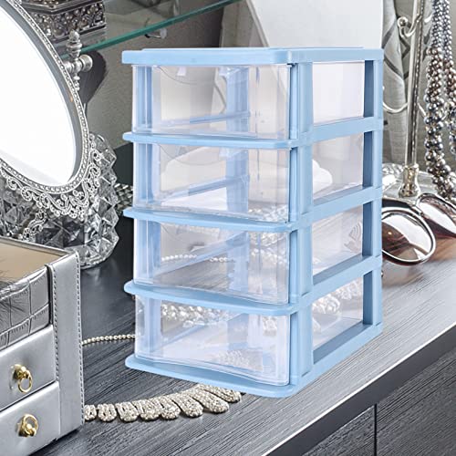 DOITOOL Four- Layer Storage Drawers- Transparent Plastic Drawers Organizer- Multifunction Plastic Drawers Kitchen Pantry Storage Cabinet for Kitchen, Bathroom, Vanity, Desk ( Blue )