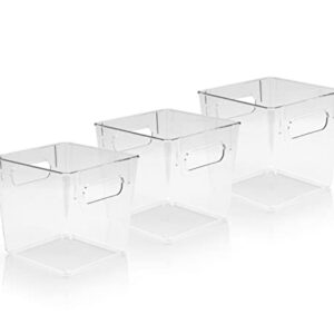 Brookstone BKH6252 [3 Pack] Clear Plastic Storage Bins, Closet and Accessories Organizer, Kitchen/Pantry/Refrigerator & Freezer Food Container, Under Sink Cleaning Supplies Basket [BPA Free], Acrylic