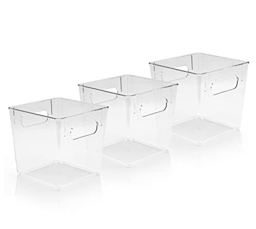 Brookstone BKH6252 [3 Pack] Clear Plastic Storage Bins, Closet and Accessories Organizer, Kitchen/Pantry/Refrigerator & Freezer Food Container, Under Sink Cleaning Supplies Basket [BPA Free], Acrylic