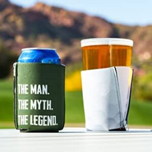 ZipSip Adjustable Koozies All in 1 - Reusable Can Cooler Insulated - Beer Coozies for Bottles, Cans Slim Cans - Iced Coffee Sleeve - Neoprene (The Man The Myth The Legend, NOT MAGNETIC version)