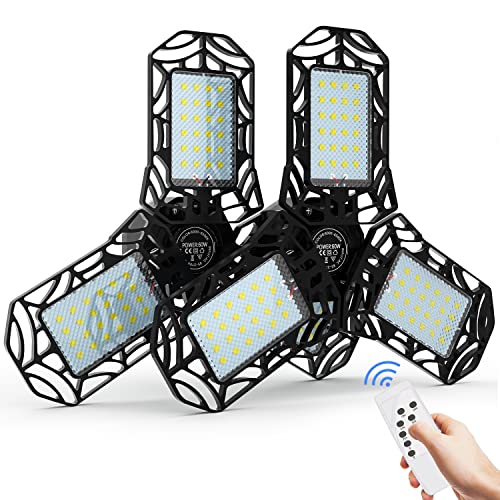 Inscrok Dimmable 60W LED Garage Lights 2 Pack with Remote Control,6000LM Adjustable Deformable LED Shop Lights,E26/27 Ceiling Lights for Garage,Basement, Workshop,6500K Daylight Bulbs