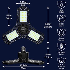 Inscrok Dimmable 60W LED Garage Lights 2 Pack with Remote Control,6000LM Adjustable Deformable LED Shop Lights,E26/27 Ceiling Lights for Garage,Basement, Workshop,6500K Daylight Bulbs