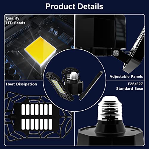 Inscrok Dimmable 60W LED Garage Lights 2 Pack with Remote Control,6000LM Adjustable Deformable LED Shop Lights,E26/27 Ceiling Lights for Garage,Basement, Workshop,6500K Daylight Bulbs