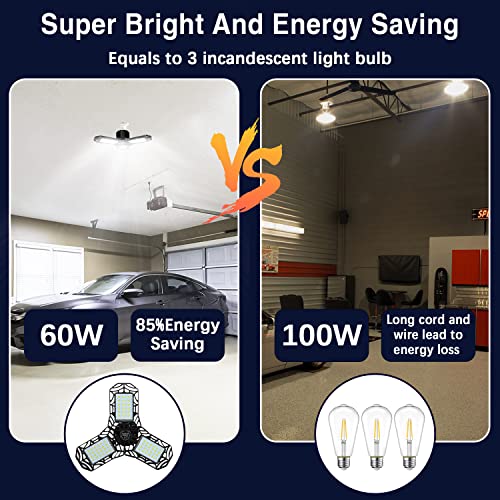 Inscrok Dimmable 60W LED Garage Lights 2 Pack with Remote Control,6000LM Adjustable Deformable LED Shop Lights,E26/27 Ceiling Lights for Garage,Basement, Workshop,6500K Daylight Bulbs