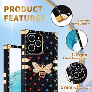 Loheckle for Square iPhone 14 Pro Max Case, Designer Retro Luxury Cases for Women with Ring Stand Holder and Lanyard, Stylish Bee Cute Cover for iPhone 14 Pro Max 6.7 Inch