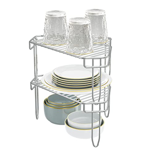 Joy Aid 2-Tier Kitchen Corner Shelf Rack for Dishes, Cookware, Appliance, Tools and More, Organization Shelf for Kitchen, Bathroom, Garage and Tool Shed, 304 Stainless Steel