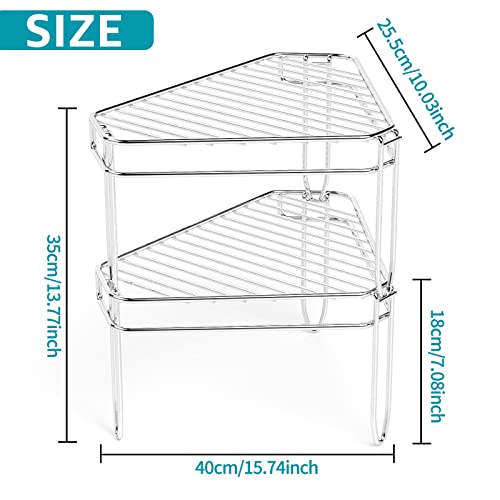 Joy Aid 2-Tier Kitchen Corner Shelf Rack for Dishes, Cookware, Appliance, Tools and More, Organization Shelf for Kitchen, Bathroom, Garage and Tool Shed, 304 Stainless Steel