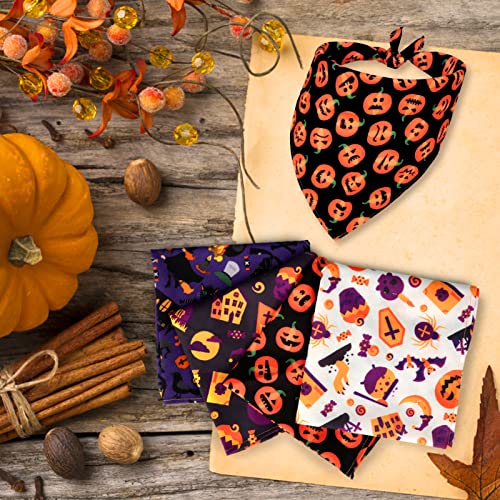 ZEFAN 4 Pack Halloween Dog Bandanas,Pumpkin and Spider Web Bibs,Halloween Party Decorations Bandana,Soft Comfortable Triangle Pet Scarf for Small Medium Dogs Cats Puppies Pets (Small)