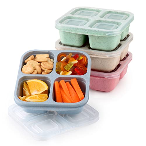 ozazuco 4 Pack Snack Containers, Divided Bento Snack Box, 4 Compartments Reusable Meal Prep Lunch Containers for Kids Adults, Food Storage Containers for School Work Travel