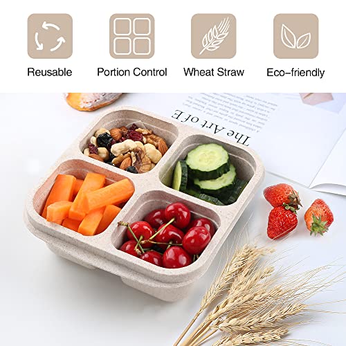 ozazuco 4 Pack Snack Containers, Divided Bento Snack Box, 4 Compartments Reusable Meal Prep Lunch Containers for Kids Adults, Food Storage Containers for School Work Travel