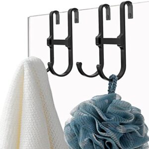 fwyh glass shower door hooks (2 pack), towel hooks for bathroom frameless glass shower door, over door hooks bathroom drilling-free hanger for hanging towel, robe, loofah, squeegee, matte black