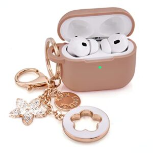 case for airpods pro 2nd generation - visoom airpods pro 2 cases cover women 2022 silicone ipod pro 2 earbuds wireless charging cases girl bling keychain for apple airpod gen pro 2(milk tea)