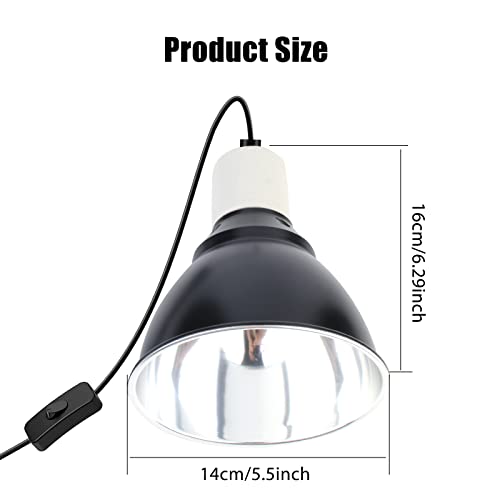 Reptile Light Fixture, 5.5inch Reptile Heat Lamp, Reptile Deep Dome Reflector Cover with Switch Lamp Aquarium Tank Heating Lamps, for E26 Basking Heat Bulb UVB UVA Bulb