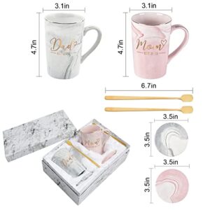 YHRJWN - Dad Mom Est 2023 - New Parent Gifts - Dad Mom Coffee Mug for Couples - Pregnancy Announcement Parent to be Gifts - Anniversary Christmas Gifts- Marble Set 14 Oz With Gift Box Coaster Spoon