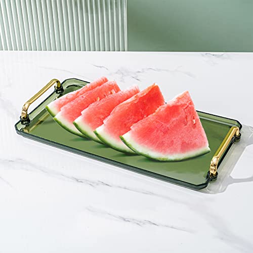 Ismosm 2 Pack Small and Large Serving Tray with Handles Clear Jewelry Tray Valet Tray Plastic Serving Tray for Party, Kitchen, Bathroom, Dessert Table, Cupcake Display (Dark Green)