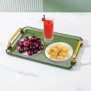 Ismosm 2 Pack Small and Large Serving Tray with Handles Clear Jewelry Tray Valet Tray Plastic Serving Tray for Party, Kitchen, Bathroom, Dessert Table, Cupcake Display (Dark Green)