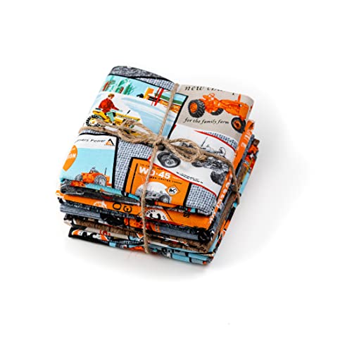 Set of Eight Allis Chalmers Tractor Fabric Fat Quarters, Multi-colored (ACFQ8)