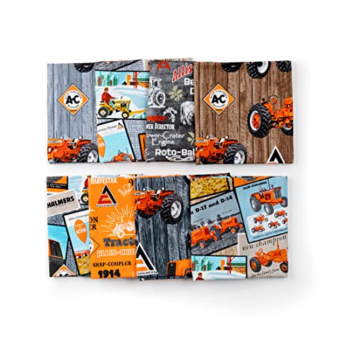 Set of Eight Allis Chalmers Tractor Fabric Fat Quarters, Multi-colored (ACFQ8)