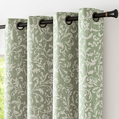 COLLACT Moderate Blackout Curtains for Bedroom 84 Inch Long Floral Curtains Grommet Top Sage Thermal Insulated Curtains for Living Room Farmhouse Room Darkening Drapes Window Curtain Set 2 Panels