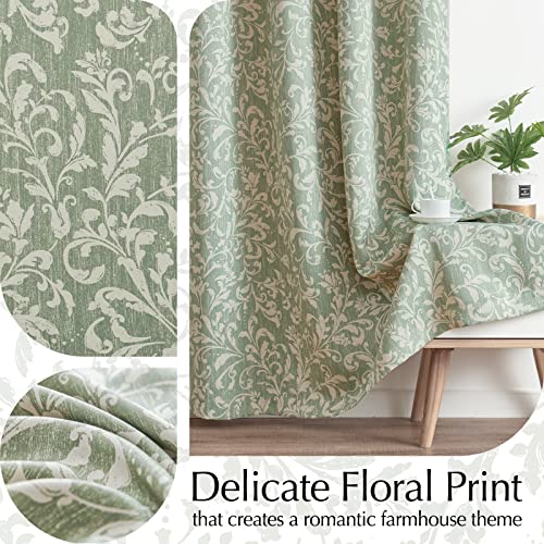 COLLACT Moderate Blackout Curtains for Bedroom 84 Inch Long Floral Curtains Grommet Top Sage Thermal Insulated Curtains for Living Room Farmhouse Room Darkening Drapes Window Curtain Set 2 Panels