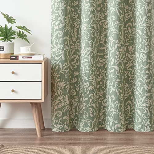 COLLACT Moderate Blackout Curtains for Bedroom 84 Inch Long Floral Curtains Grommet Top Sage Thermal Insulated Curtains for Living Room Farmhouse Room Darkening Drapes Window Curtain Set 2 Panels