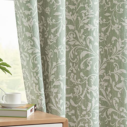 COLLACT Moderate Blackout Curtains for Bedroom 84 Inch Long Floral Curtains Grommet Top Sage Thermal Insulated Curtains for Living Room Farmhouse Room Darkening Drapes Window Curtain Set 2 Panels