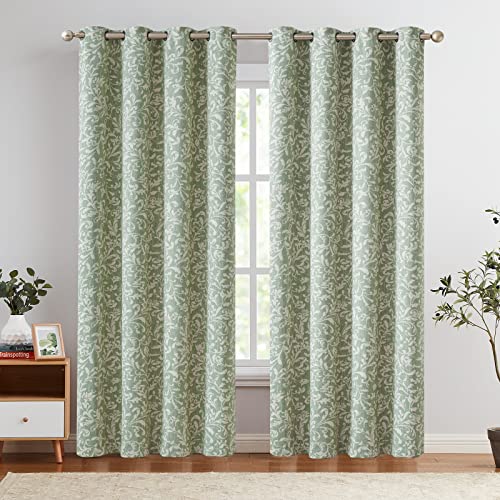 COLLACT Moderate Blackout Curtains for Bedroom 84 Inch Long Floral Curtains Grommet Top Sage Thermal Insulated Curtains for Living Room Farmhouse Room Darkening Drapes Window Curtain Set 2 Panels