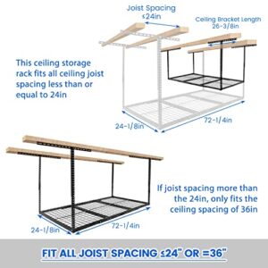 3x6 Ceiling Storage Overhead Garage Rack 72-1/4" Length x 24-1/8" Width x 22"-40" Steel Black Adjustable Height