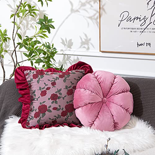 AOkaeii Round Floor Pillows Seating for Adults & Teen, Velvet Flower Shaped Throw Pillows, Aesthetic Decorative Meditation Cushion Pillows for Couch Chair Bed Car （Pink）