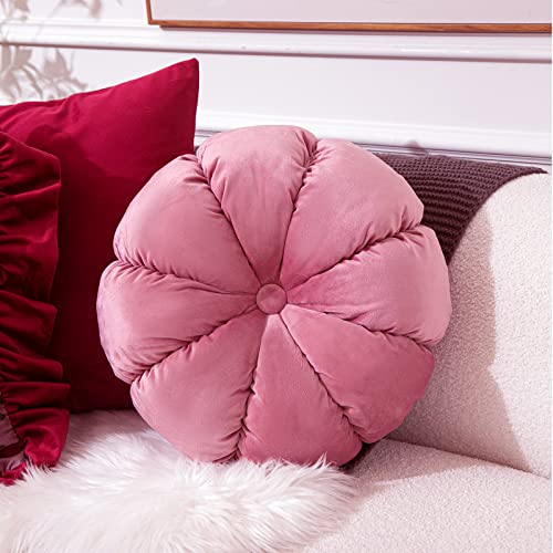 AOkaeii Round Floor Pillows Seating for Adults & Teen, Velvet Flower Shaped Throw Pillows, Aesthetic Decorative Meditation Cushion Pillows for Couch Chair Bed Car （Pink）