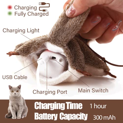 Vealind Hanging Cat Toys Interactive Flying Squirrel Mouse with Catnip, Automatic Toy Electric Toy with Flapping Wings for Indoor Kittens USB Rechargeable