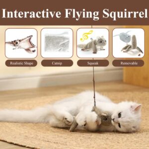 Vealind Hanging Cat Toys Interactive Flying Squirrel Mouse with Catnip, Automatic Toy Electric Toy with Flapping Wings for Indoor Kittens USB Rechargeable