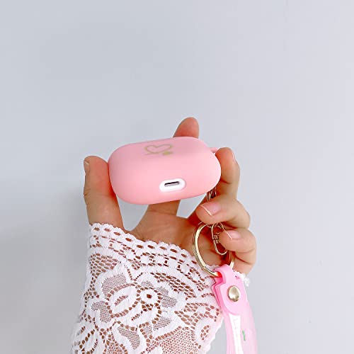 Ownest Compatible with AirPods 3 Case Cover 2021 Soft TPU with Gold Heart Pattern Cute Fruit Flowers Keychain Shockproof Case for Women Girls Only for Airpods 3th Generation-Pink