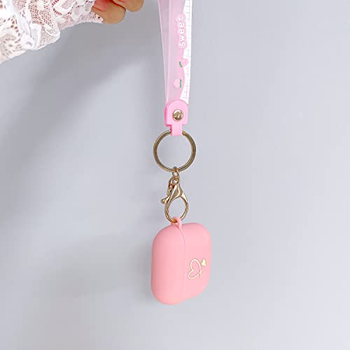 Ownest Compatible with AirPods 3 Case Cover 2021 Soft TPU with Gold Heart Pattern Cute Fruit Flowers Keychain Shockproof Case for Women Girls Only for Airpods 3th Generation-Pink