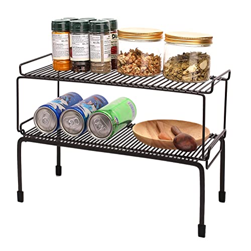 WIRESPIRIT - Stackable Shelf Organizer (2 Pieces) - Wire Kitchen Organization Shelf Rack for Countertop, Cabinet, Pantry Room, Cupboard - Bronze