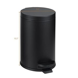 SunnyPoint 4.5 Liter / 1.2 Gallon Round Trash Can with Plastic Inner Bucket; Bathroom, Office, Kitchen and Bedroom Step On and Slow Close (BLK)