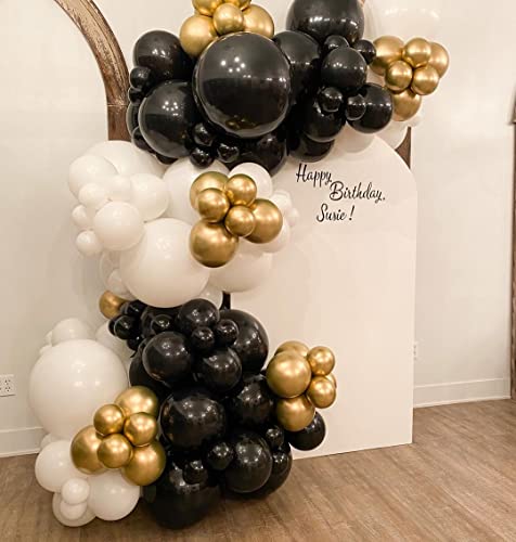 Black White Gold Balloons Garland Kit - 100Pcs Black White Metallic Gold and Gold Confetti Latex Balloons Arch for Wedding Engagement Birthday Party Decorations