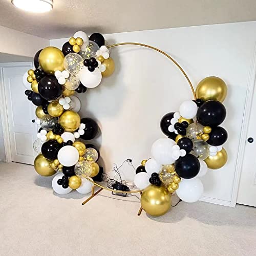 Black White Gold Balloons Garland Kit - 100Pcs Black White Metallic Gold and Gold Confetti Latex Balloons Arch for Wedding Engagement Birthday Party Decorations