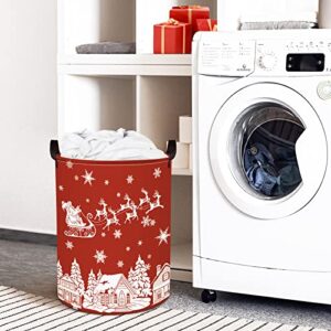 Clastyle 45L Red Snow House Laundry Basket Santa Claus Laundry Hamper Christmas Ornament Storage Basket with Drawstring Reindeer Snowflake Nursery Hamper for Gifts, 14.2x17.7 in