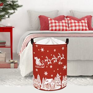 Clastyle 45L Red Snow House Laundry Basket Santa Claus Laundry Hamper Christmas Ornament Storage Basket with Drawstring Reindeer Snowflake Nursery Hamper for Gifts, 14.2x17.7 in