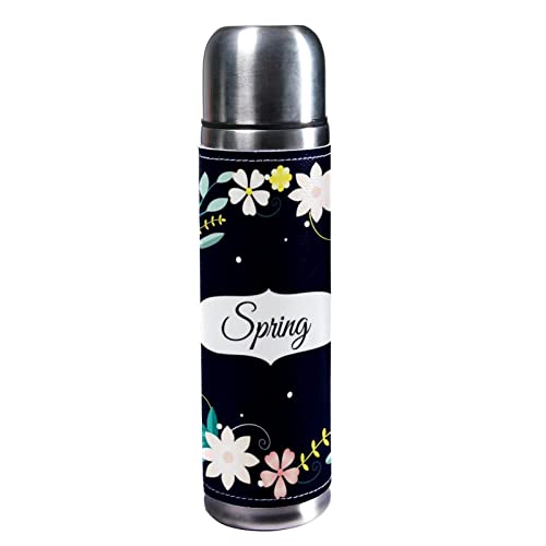 sdfsdfsd 17 oz Vacuum Insulated Stainless Steel Water Bottle Sports Coffee Travel Mug Flask Genuine Leather Wrapped BPA Free, Flower