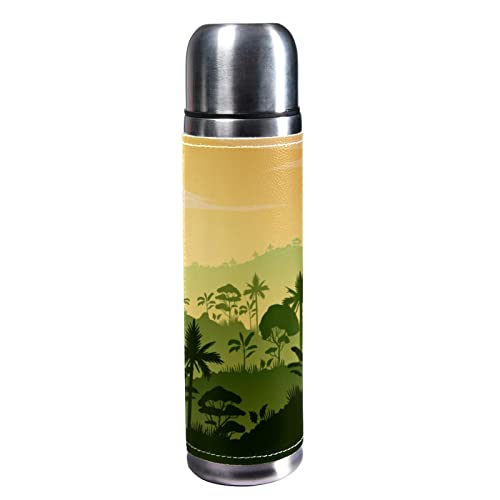 sdfsdfsd 17 oz Vacuum Insulated Stainless Steel Water Bottle Sports Coffee Travel Mug Flask Genuine Leather Wrapped BPA Free, Tropical Forest Landscape with Dense Forest