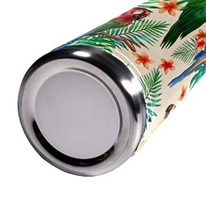 sdfsdfsd 17 oz Vacuum Insulated Stainless Steel Water Bottle Sports Coffee Travel Mug Flask Genuine Leather Wrapped BPA Free, Tropical Leaves Birds