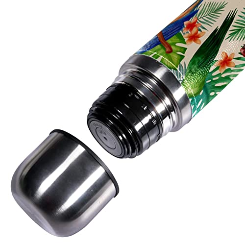 sdfsdfsd 17 oz Vacuum Insulated Stainless Steel Water Bottle Sports Coffee Travel Mug Flask Genuine Leather Wrapped BPA Free, Tropical Leaves Birds