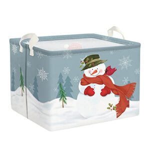 clastyle christmas snowman storage bin christmas gift wrap ornament storage basket blue collapsible christmas snowflake shelf basket rectangular nursery gift basket for toys,15.7 x11.8 x11.8 in