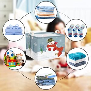 Clastyle Christmas Snowman Storage Bin Christmas Gift Wrap Ornament Storage Basket Blue Collapsible Christmas Snowflake Shelf Basket Rectangular Nursery Gift Basket for Toys,15.7 x11.8 x11.8 in