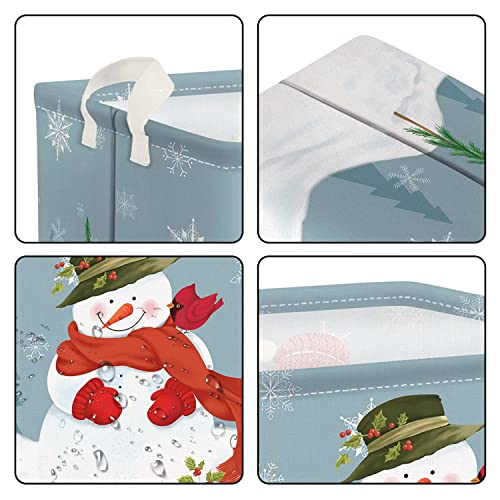 Clastyle Christmas Snowman Storage Bin Christmas Gift Wrap Ornament Storage Basket Blue Collapsible Christmas Snowflake Shelf Basket Rectangular Nursery Gift Basket for Toys,15.7 x11.8 x11.8 in