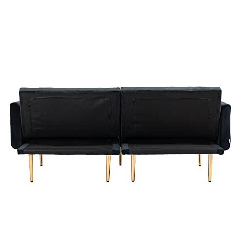 HomSof Black Loveseat Sleeper Bed, Small Couch for Bedroom, 2 Seater Mid Century Modern Velvet Sofa with Metal Legs